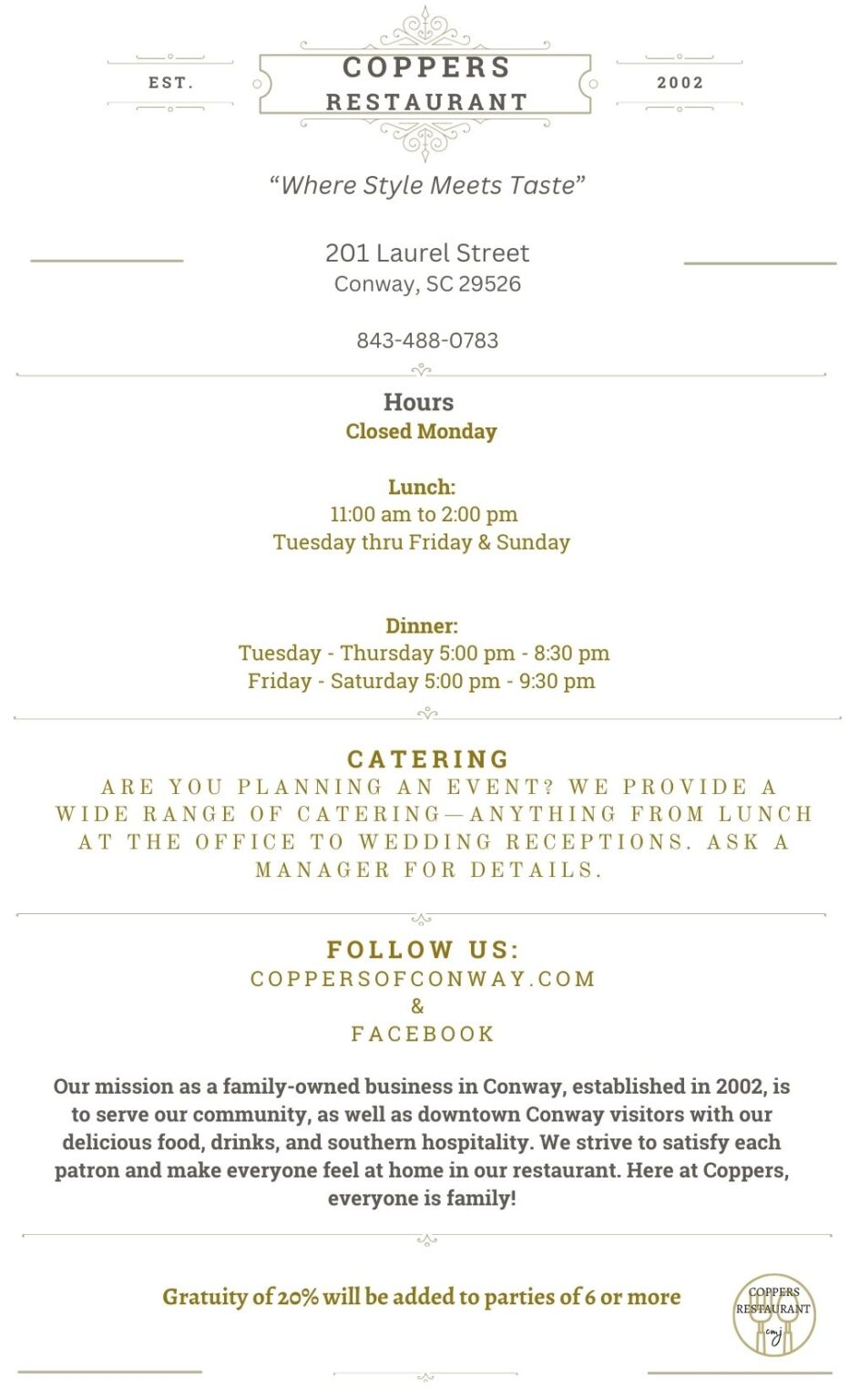 Menus – Coppers Restaurant